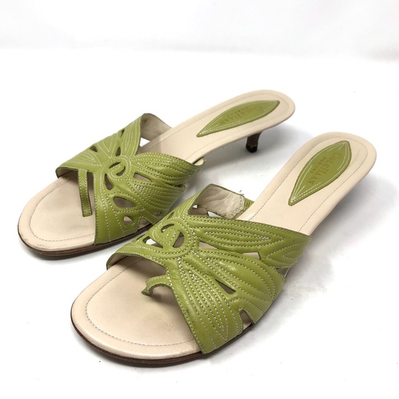 Cole Haan | Shoes | Cole Haan Green Leather Kitten Heel Slides Size 8 ...